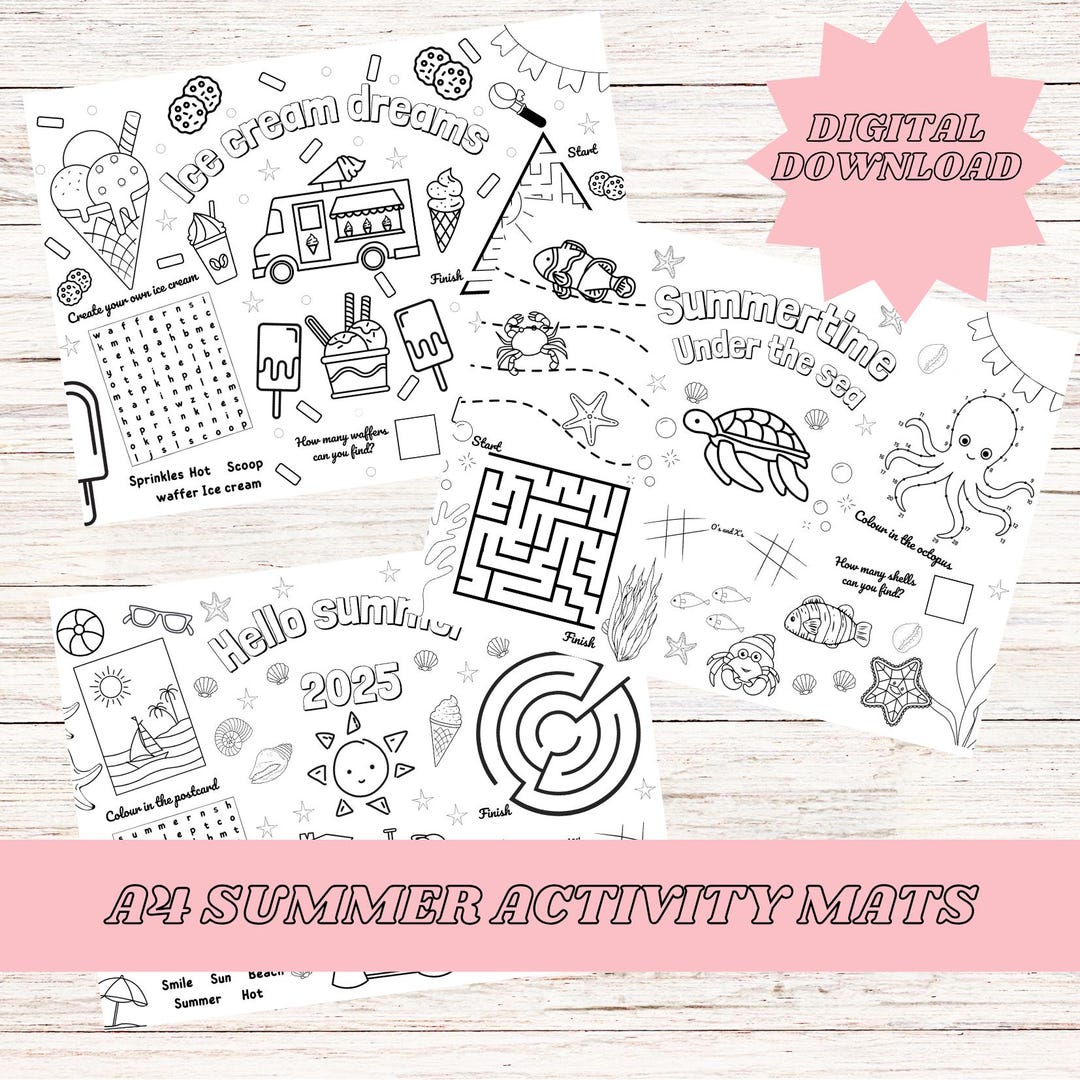 Printable Summer Activity Mats for Kids | Digital Download PDF | Fun ...