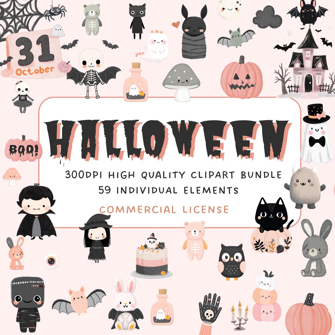Kawaii Halloween Clipart Bundle | Pastel Spooky PNG (commercial Use) - Etsy