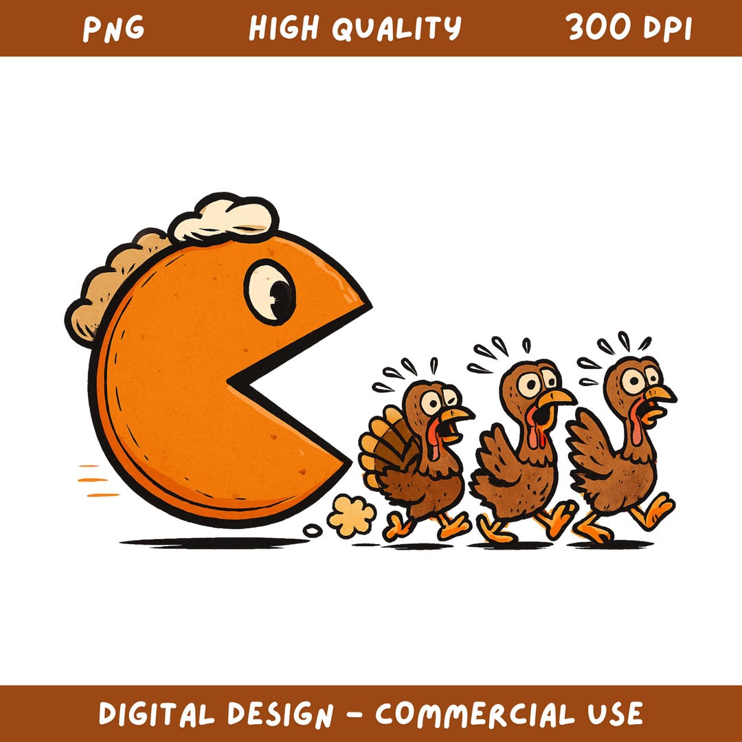 Retro Pumpkin Pie Chasing Turkeys PNG: Funny Thanksgiving Design ...