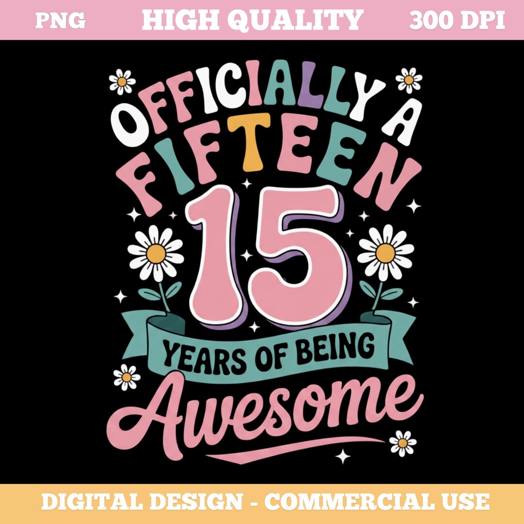 Teen 15th Birthday PNG: Retro Sublimation Design (digital Download) - Etsy