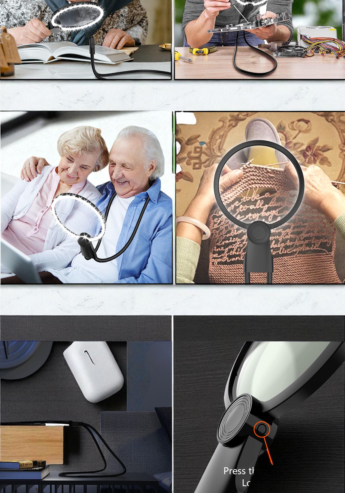 Hands-free Magnifying Glass With LED Light | 5X Neck Magnifier for ...