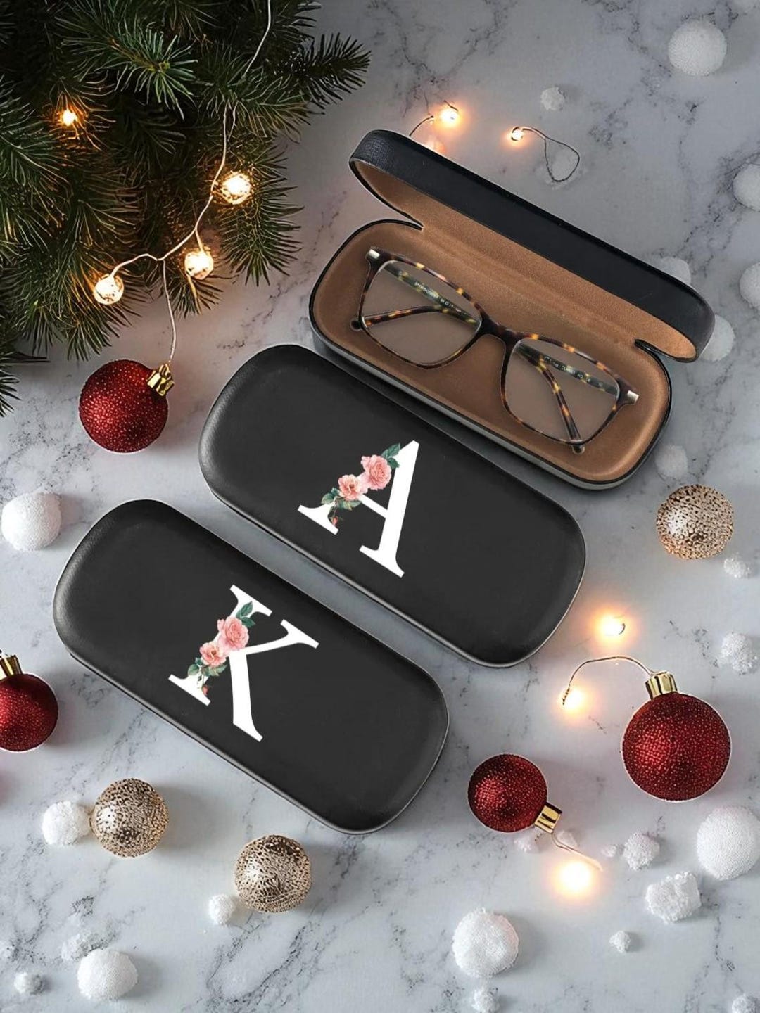 Personalized Hard Eyeglass Case, PU Leather Glasses Box, Custom Letter ...