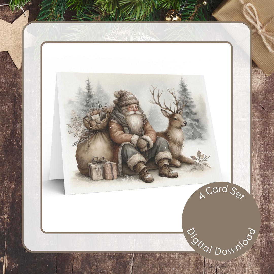 Rustic Woodland Christmas Cards • Printable Xmas Card Bundle • Instant ...