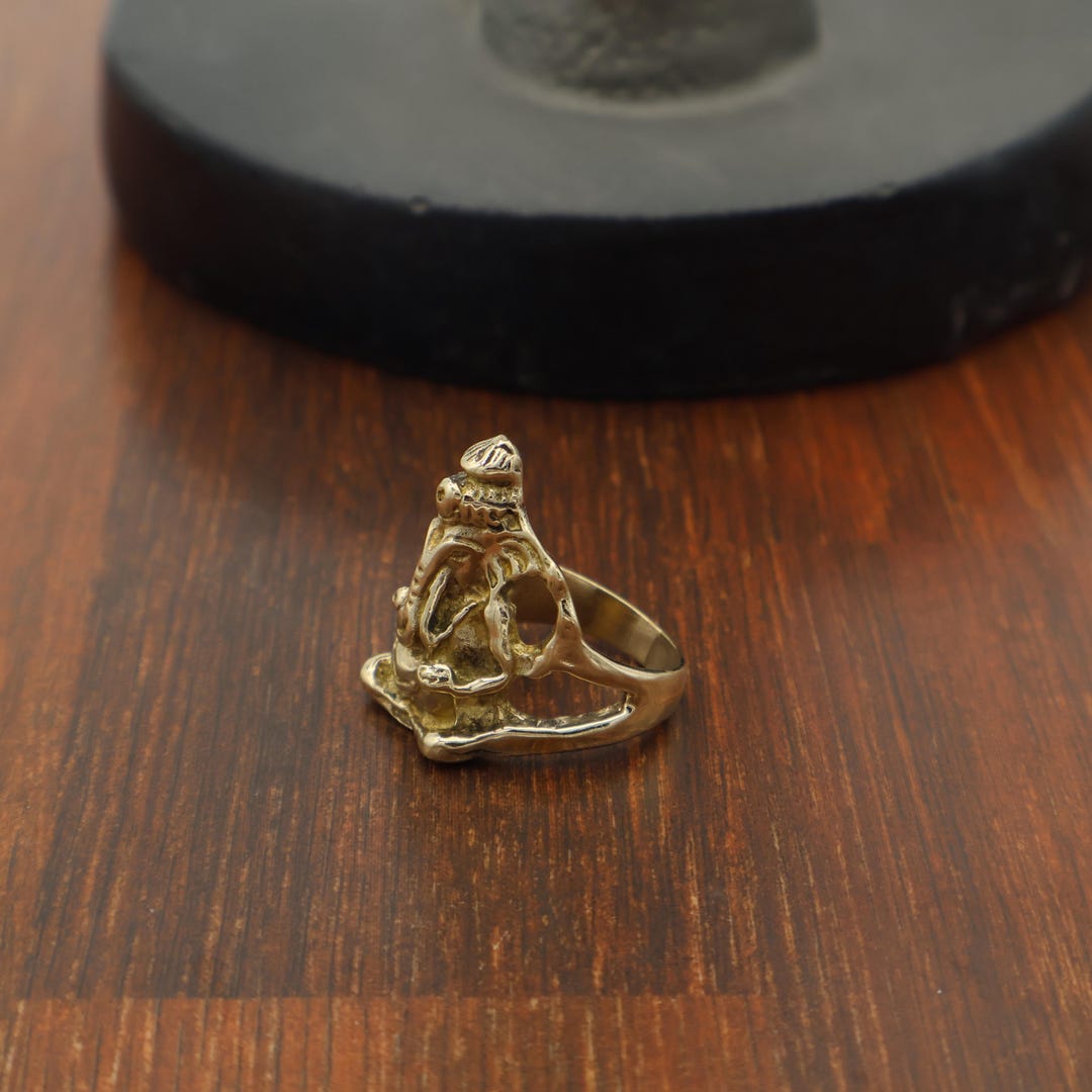 Handmade Gold Ganesha Ring – Hindu Elephant God Adjustable Spiritual ...