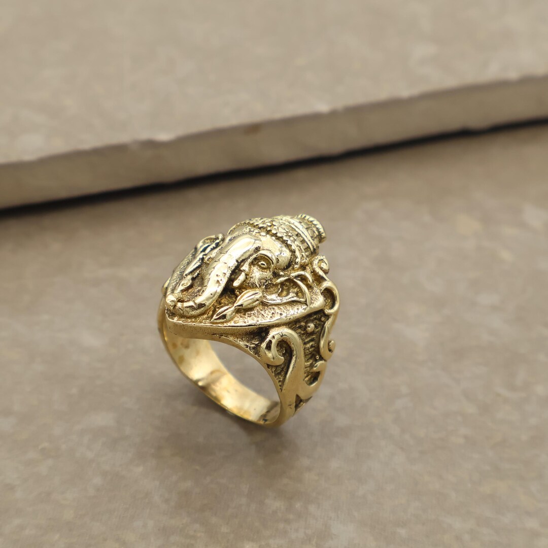 Handmade Gold Ganesha Ring – Hindu Elephant God Statement Ring ...