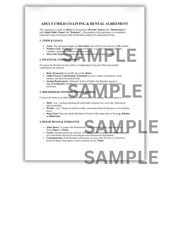 Adult Child Co-living Agreement | Family House Rules Template (digital ...