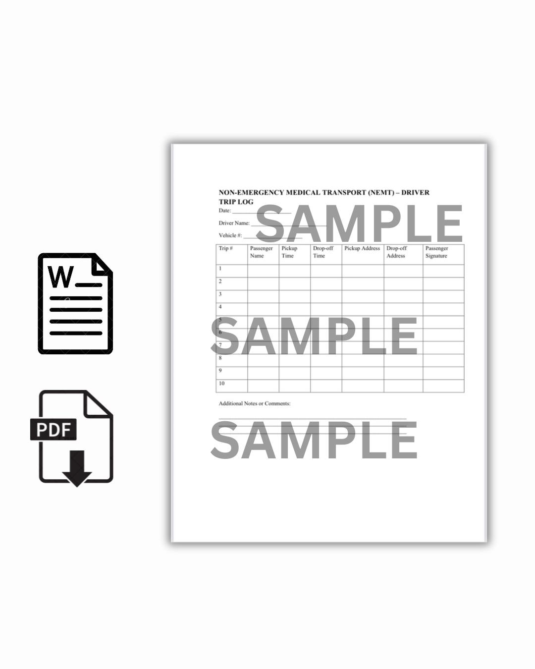 NEMT Driver Trip Log Template: Printable Medical Transport Sheet (PDF ...