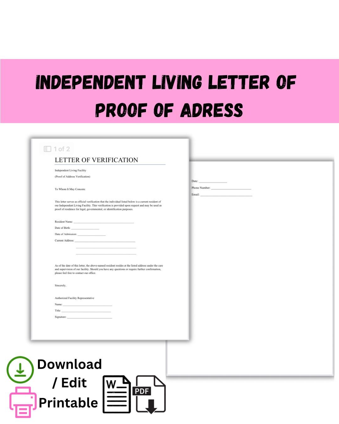 Proof of Address Letter Template for Independent Living Facility ...