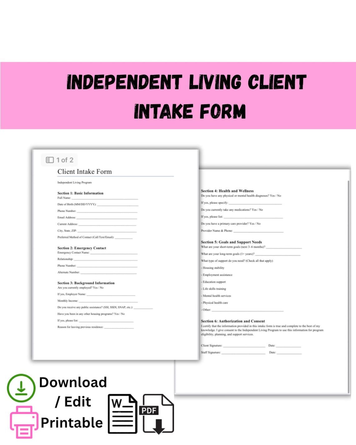 Client Intake Form for Independent Living Facility | PDF Template for ...