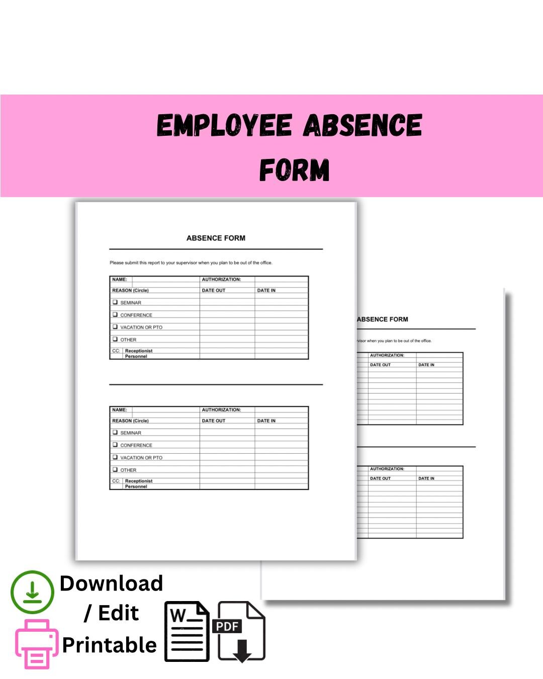 Employee Absence Form Template | HR Attendance & Time-off Request ...
