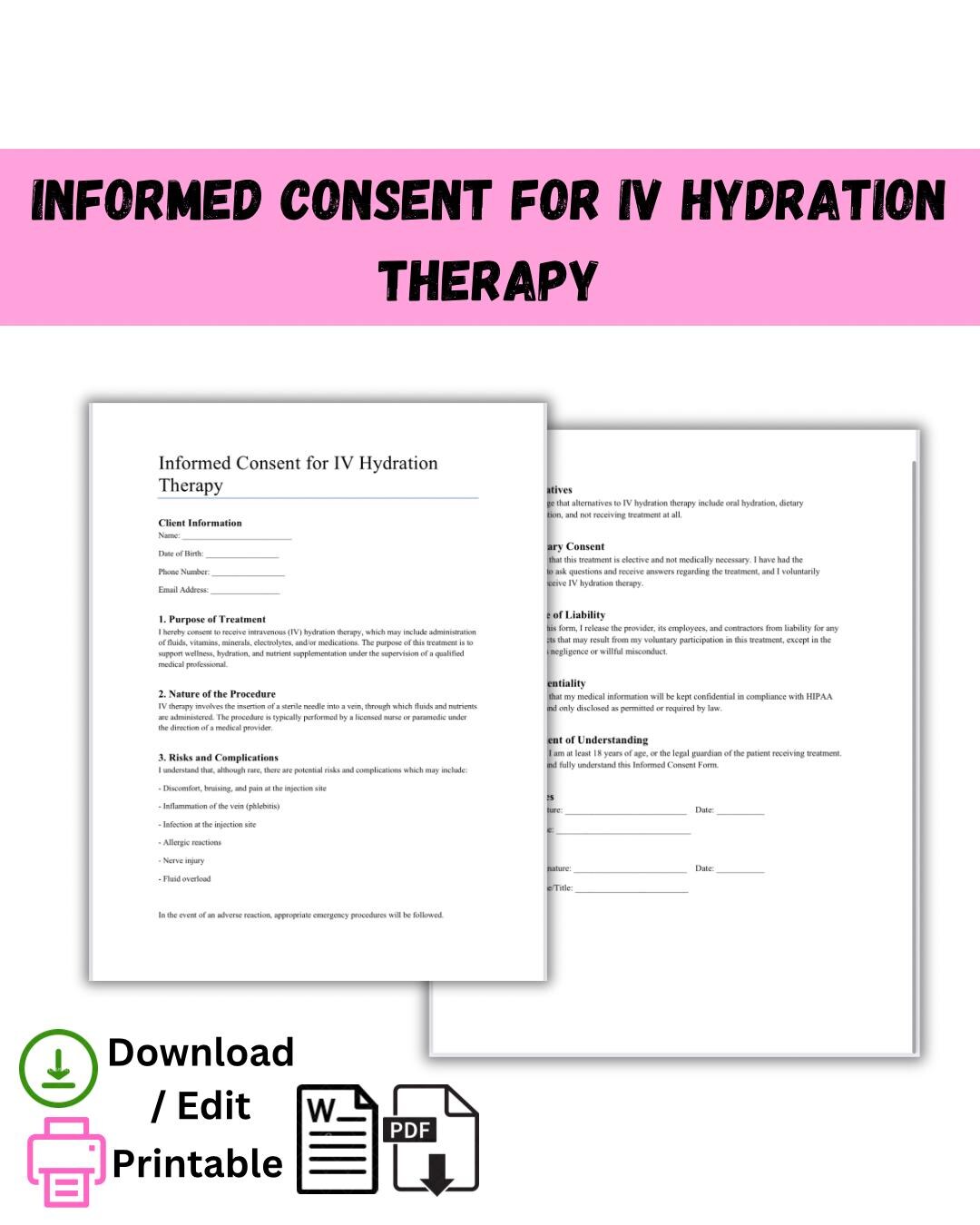 IV Hydration Therapy Informed Consent Form: Med Spa Client PDF - Etsy