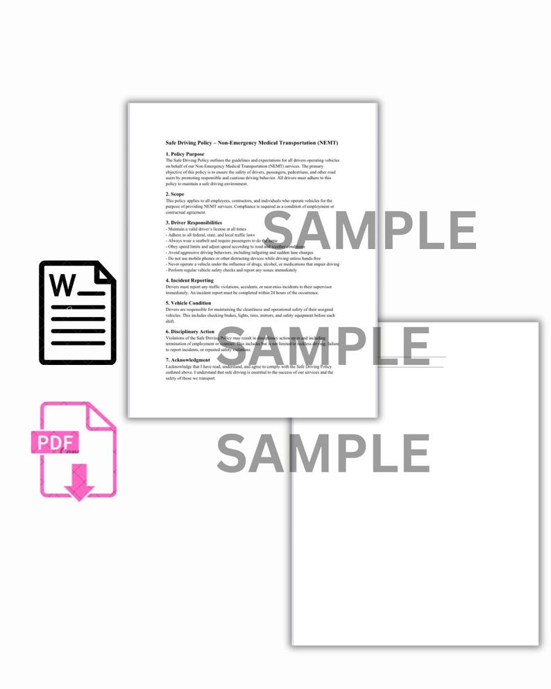 NEMT Safe Driving Policy Template | Printable PDF for Driver Safety ...