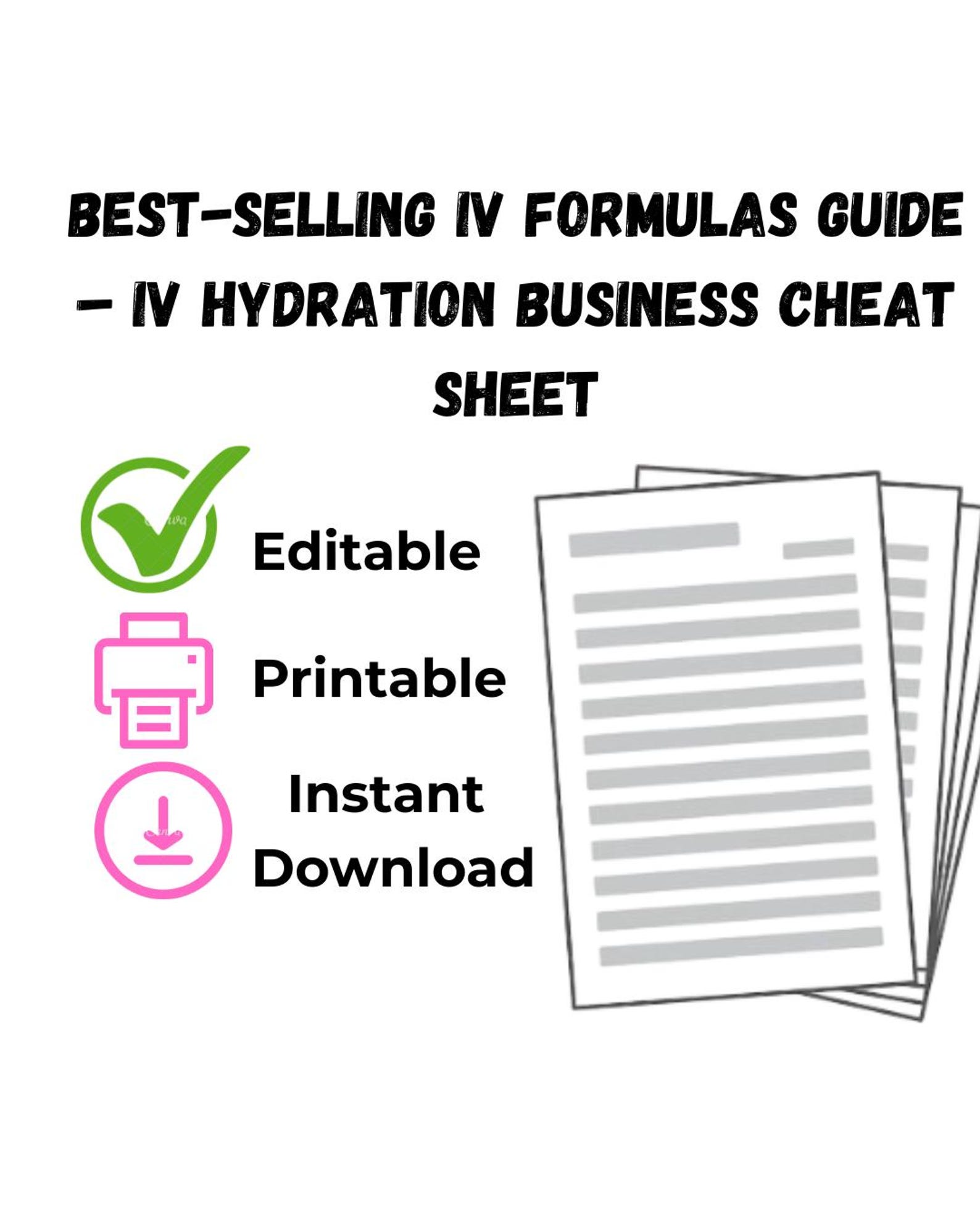 IV Therapy Drip Protocols Cheat Sheet: Wellness Clinic Reference (PDF ...