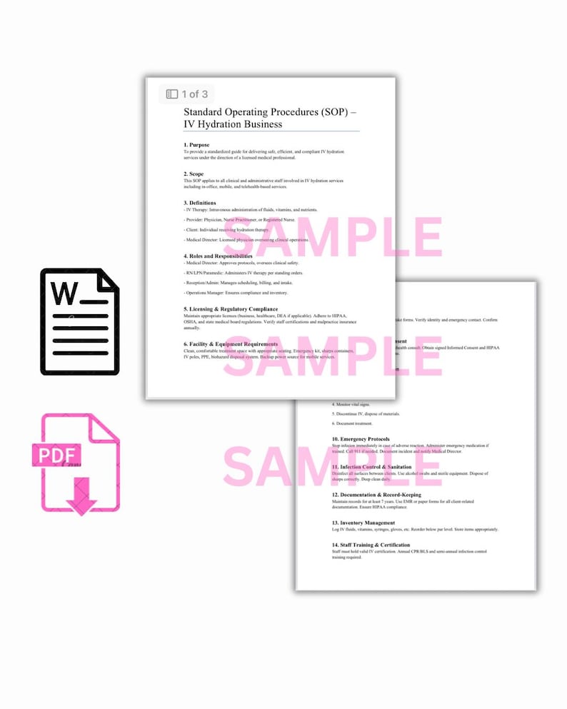 IV Hydration SOP Template | Med Spa & Mobile IV Therapy (pdf) - Etsy