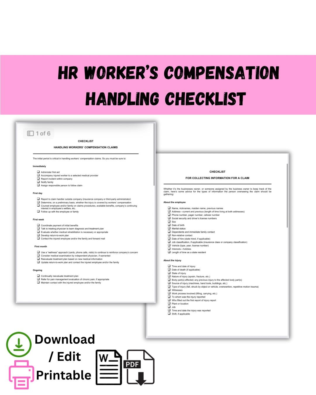 Workers' Compensation Claims Checklist | HR and Risk Management (PDF ...