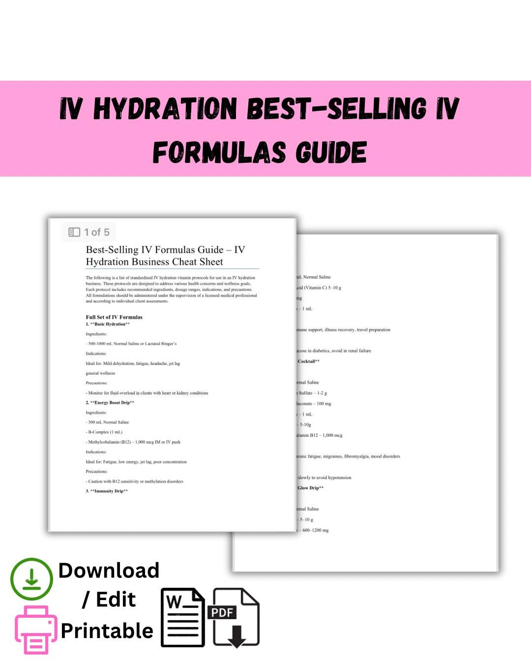 IV Therapy Drip Protocols Cheat Sheet: Wellness Clinic Reference (PDF ...