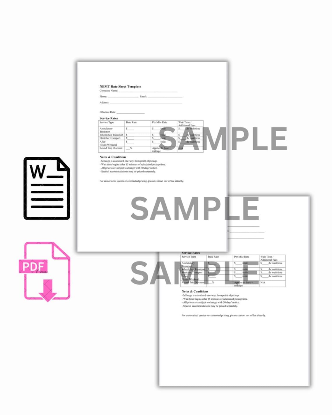 NEMT Rate Sheet Template | Printable Pricing Sheet for Medical ...