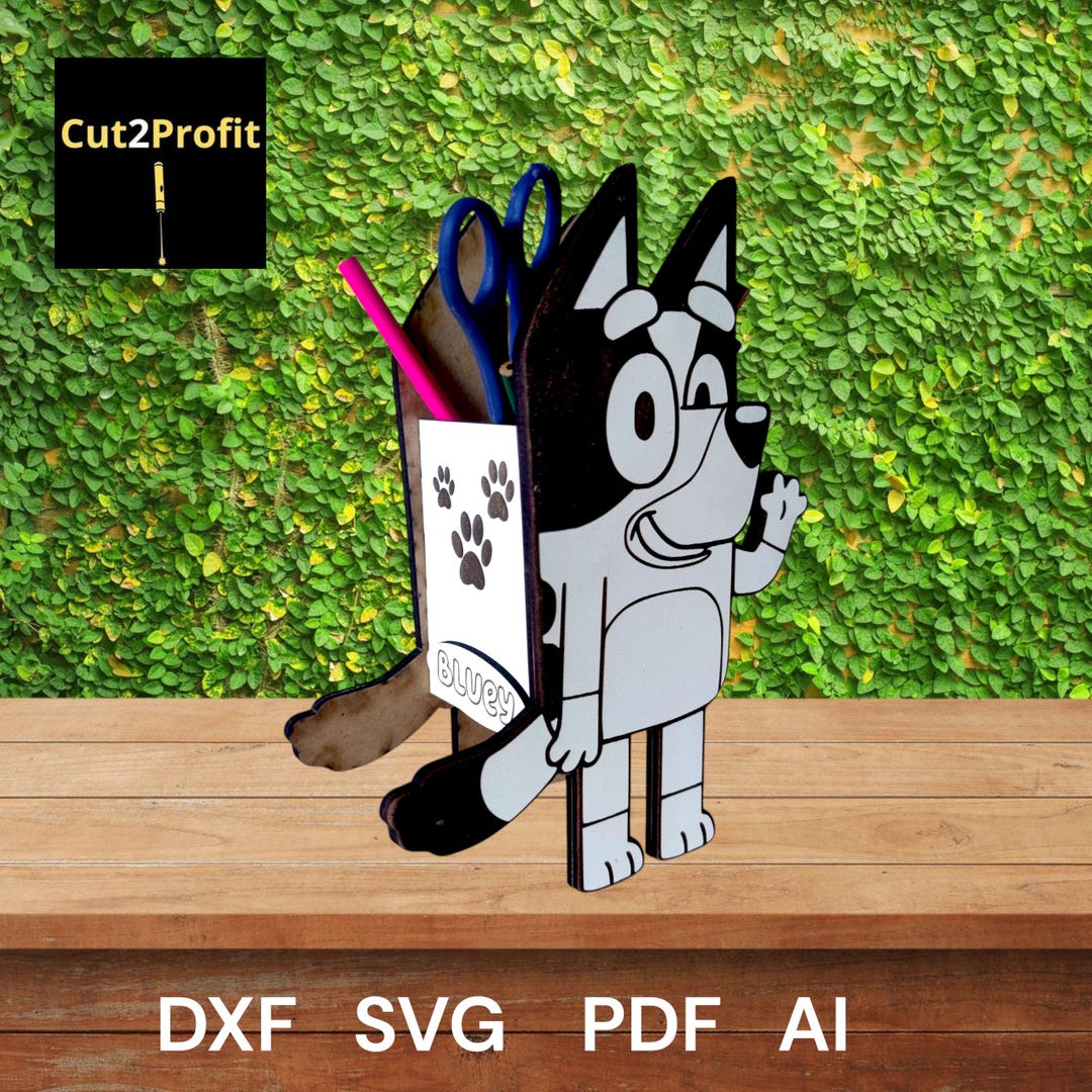Bluey Standing Pencil Holder SVG: Laser Cut Desk Organizer (digital ...