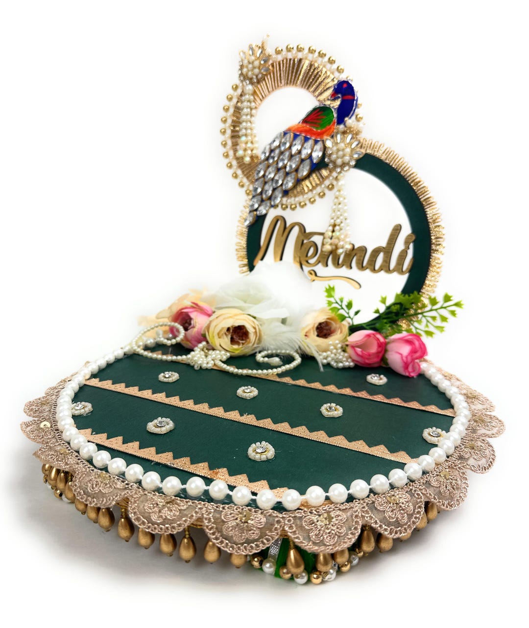 Green Gold Henna Tray – Handcrafted Mehndi Wedding Ritual Platter Décor ...