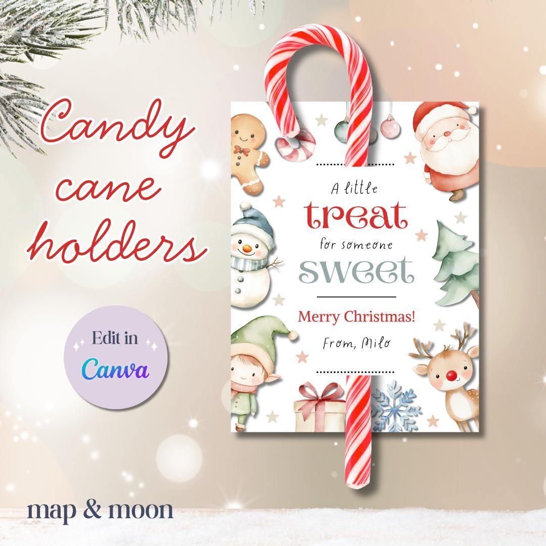 Candy Cane Tag, Candy Cane Holder, Christmas Candy Tag, Classroom Favor ...