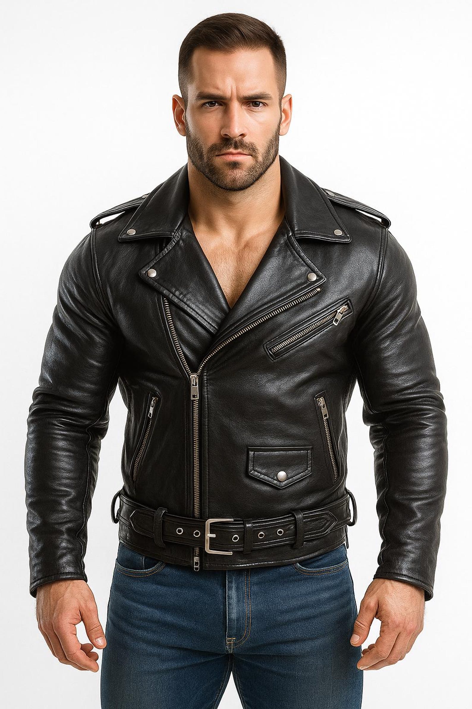 Fallout Inspired Sheepskin Biker Jacket | Men's Moto Leather Coat - Etsy