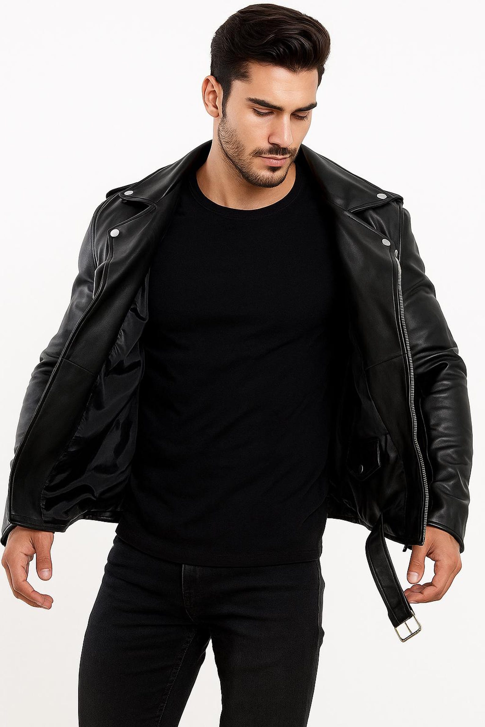 Fallout Inspired Sheepskin Biker Jacket | Men's Moto Leather Coat - Etsy