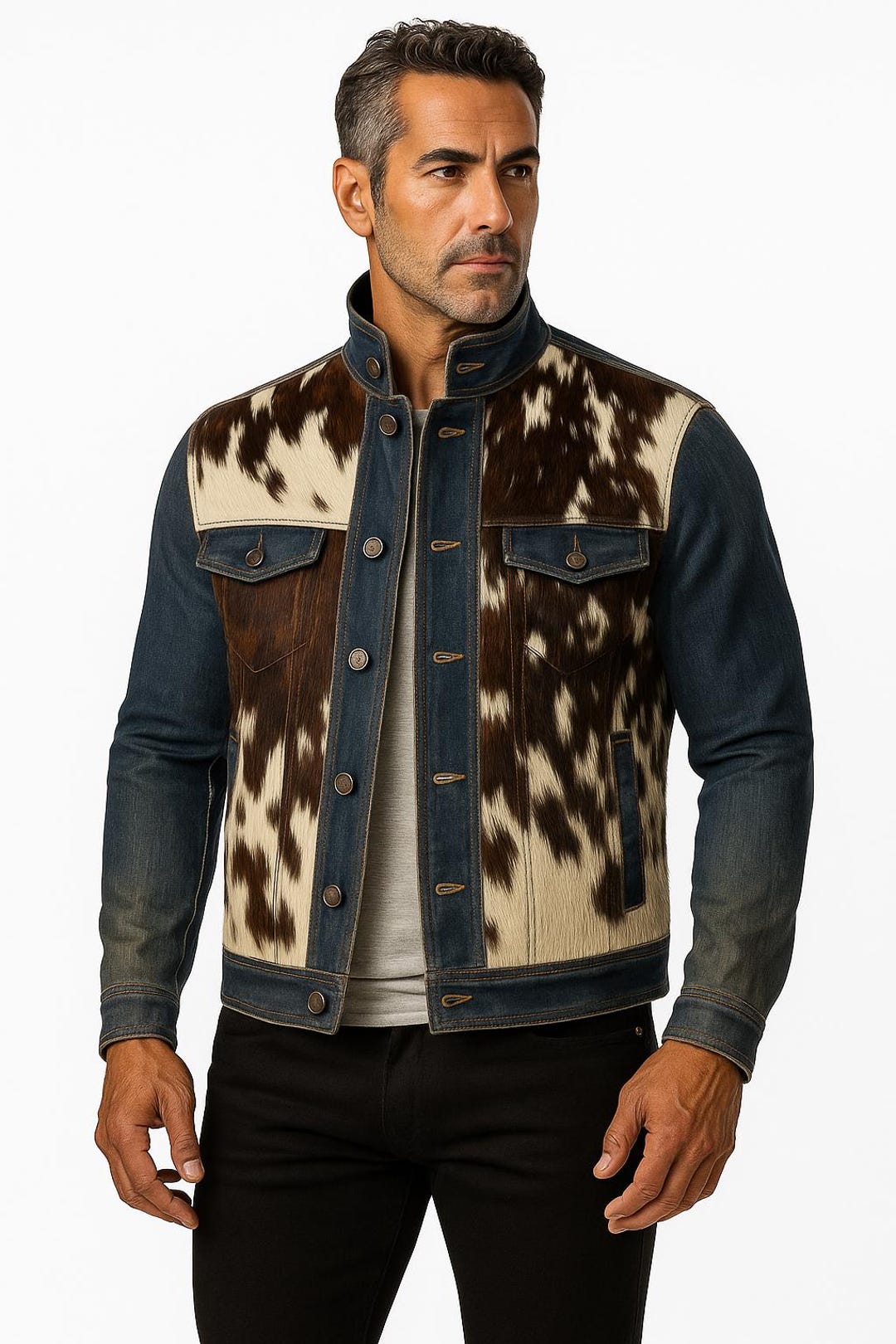 Cowhide Pony Hair & Denim Jacket | Western Rodeo Biker Coat | Vintage ...