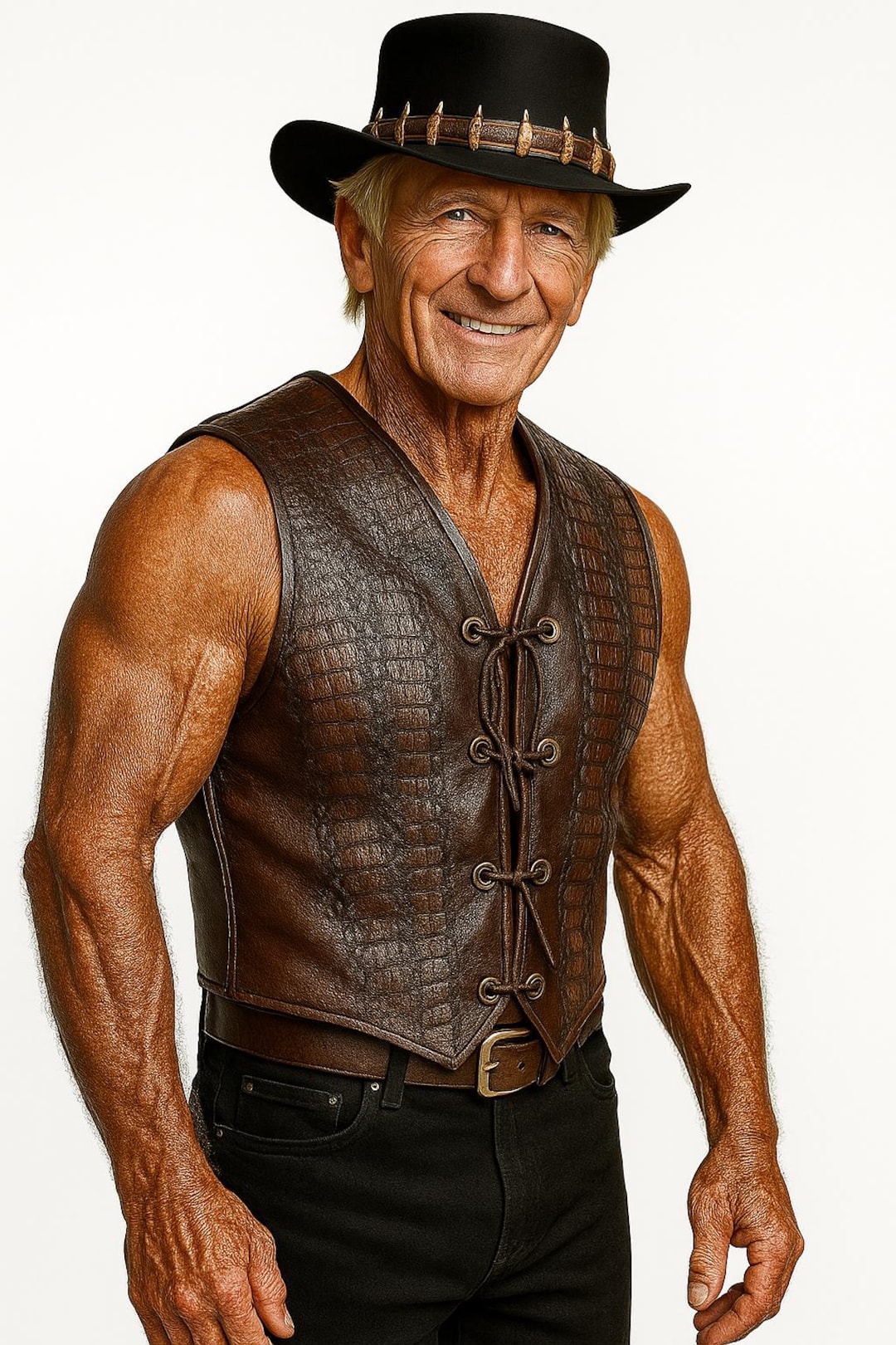 Faux Leather Crocodile Dundee Vest • Western Biker Costume - Etsy