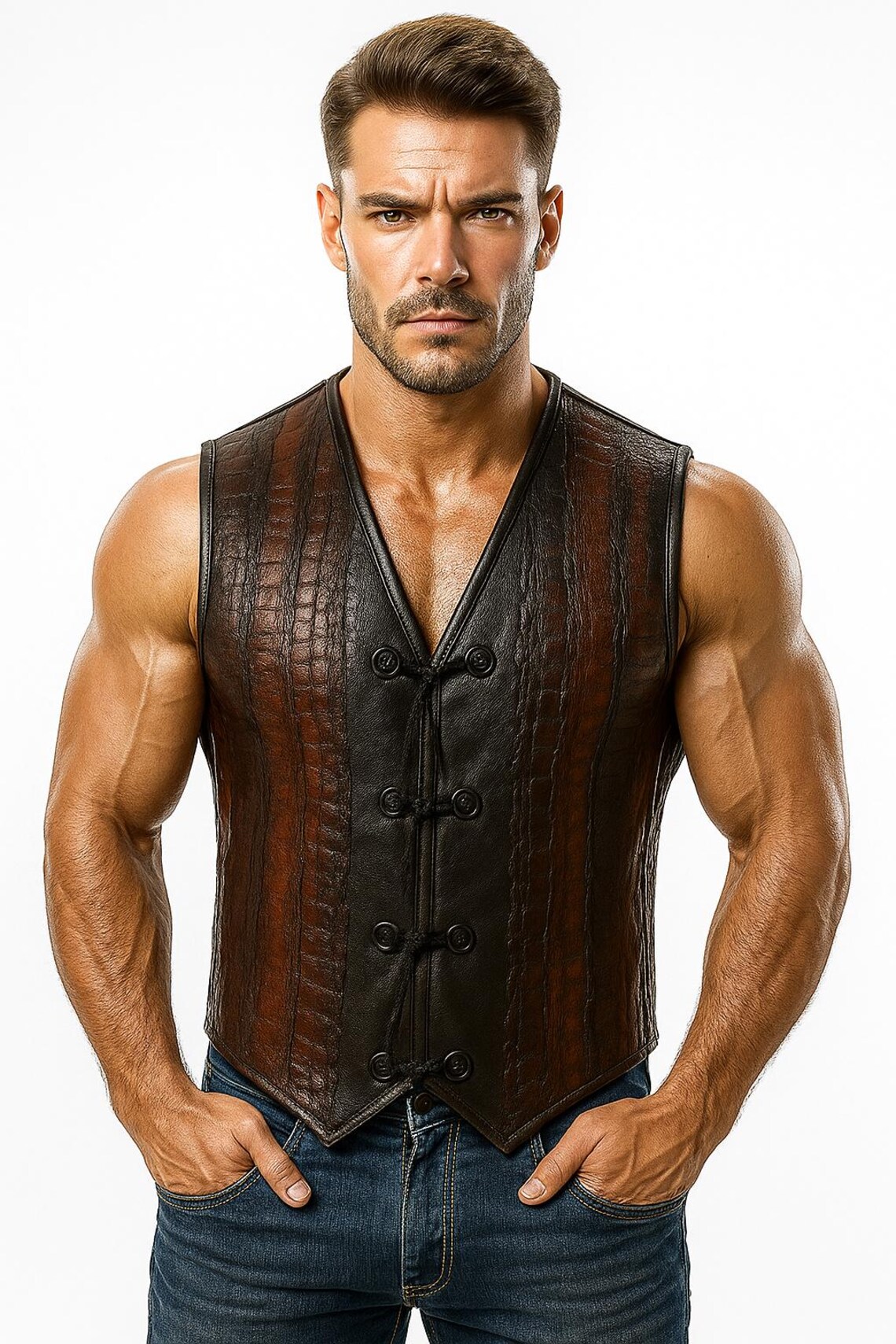 Faux Leather Crocodile Dundee Vest • Western Biker Costume - Etsy