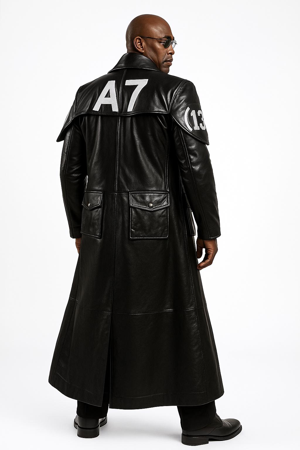 Men's Long Black Leather Duster Coat | Handmade Gothic Cosplay Trench ...