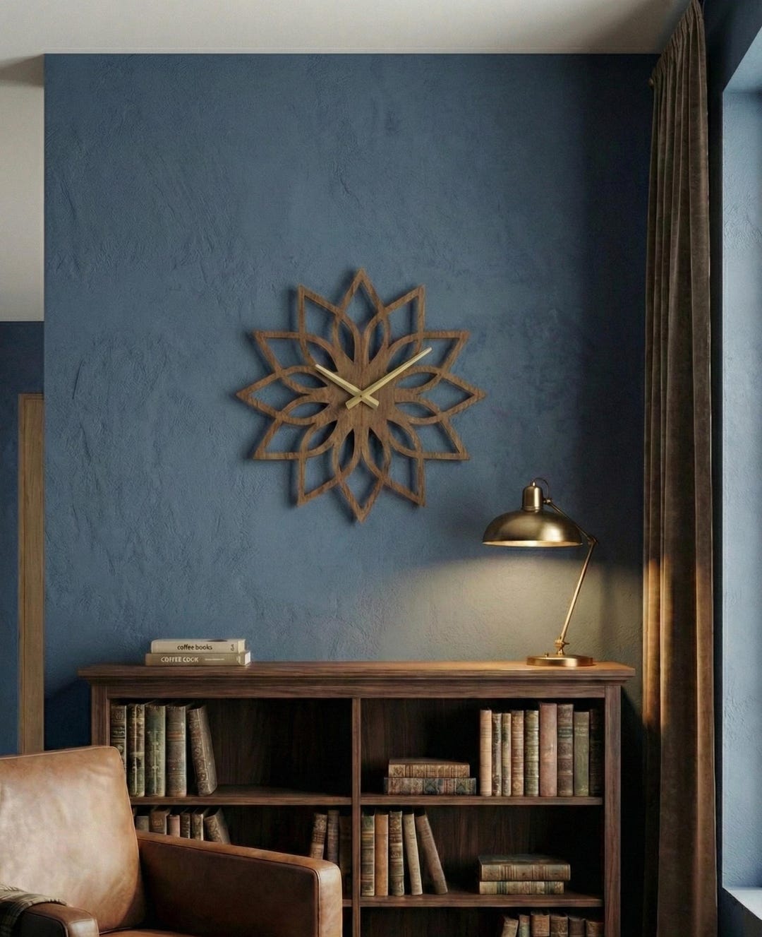 Large Mid Century Modern Wooden Lotus Wall Clock - Etsy