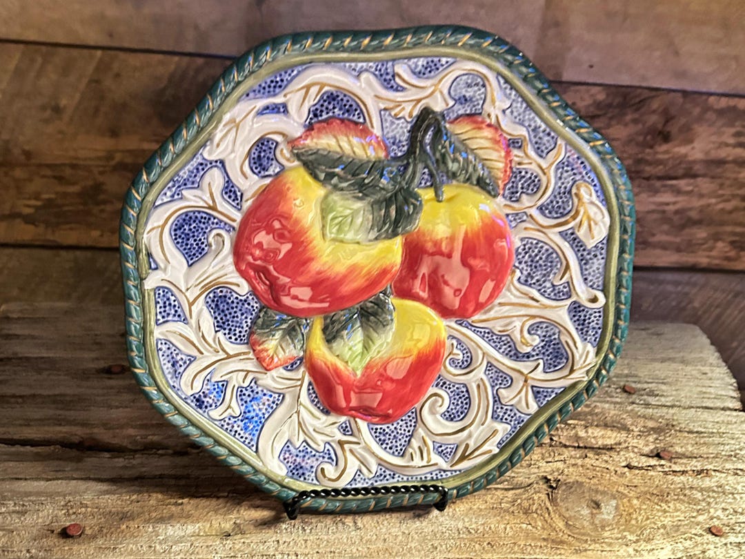 Fritz & Floyd Colorful Decorative Hanging Florentine Fruit Plate APPLE ...