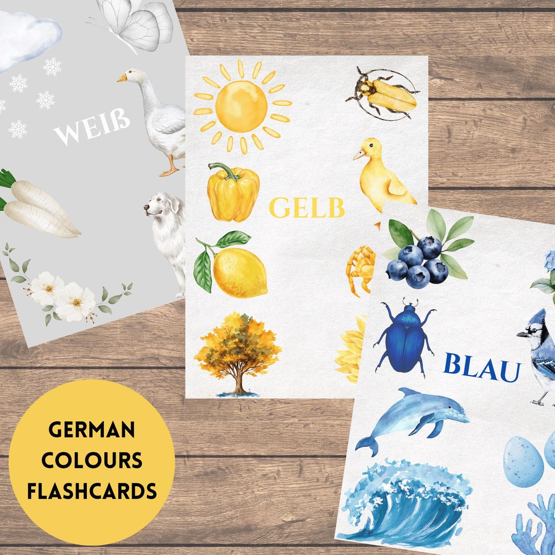 German Colour Flashcards With Nature | Watercolour Printable Cards ...