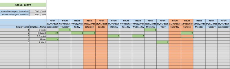 Employee Leave Tracker Excel | Holiday Entitlement Spreadsheet | Staff ...