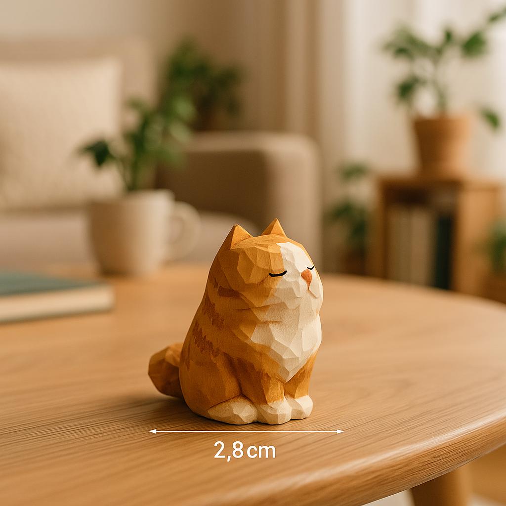 Hand Carved Wooden Cat Figurine: Miniature Natural Wood Sculpture (3 ...