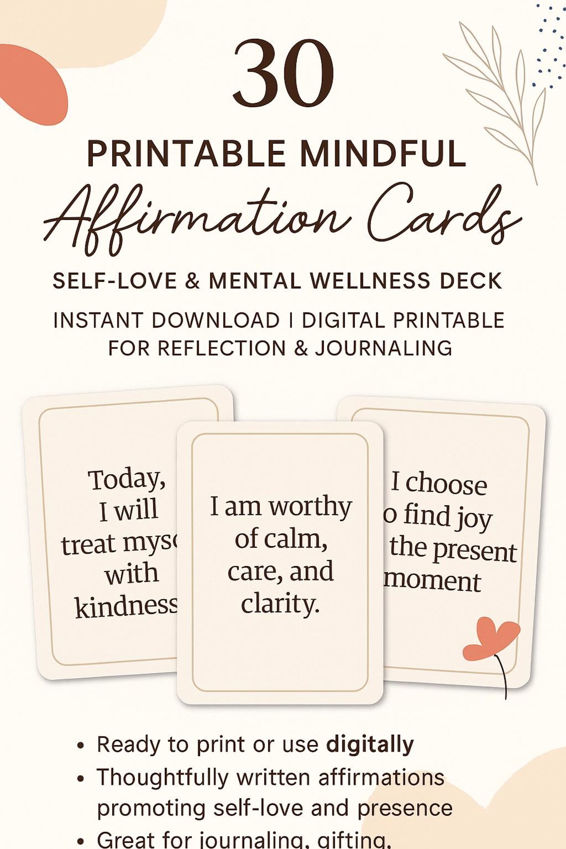30 Printable Mindful Affirmation Cards | Self-love & Mental Wellness ...
