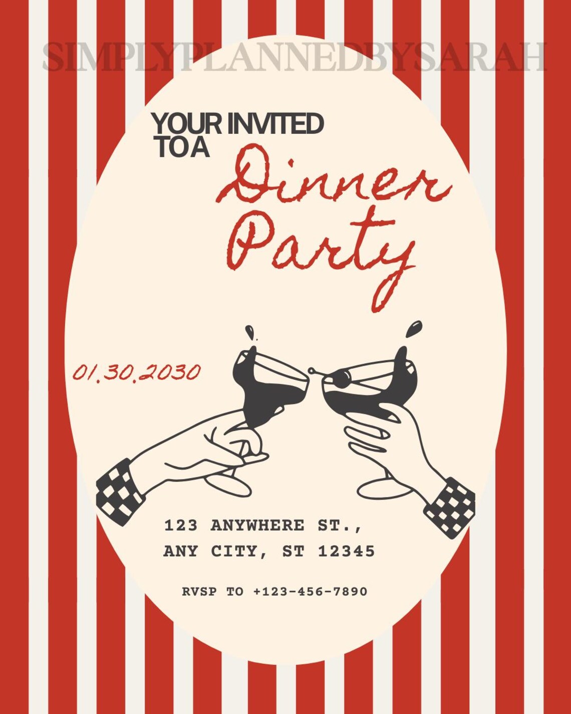Printable Retro Dinner Party Invitation | Editable Template | Instant ...