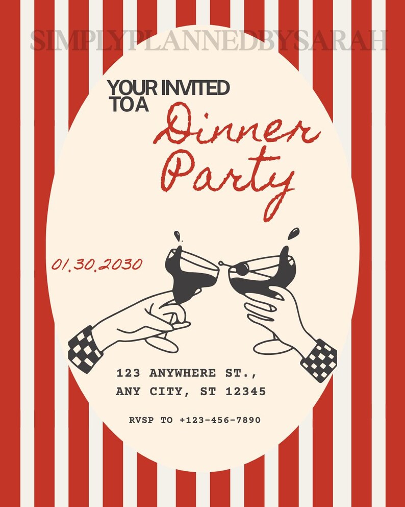 Printable Retro Dinner Party Invitation | Editable Template | Instant ...