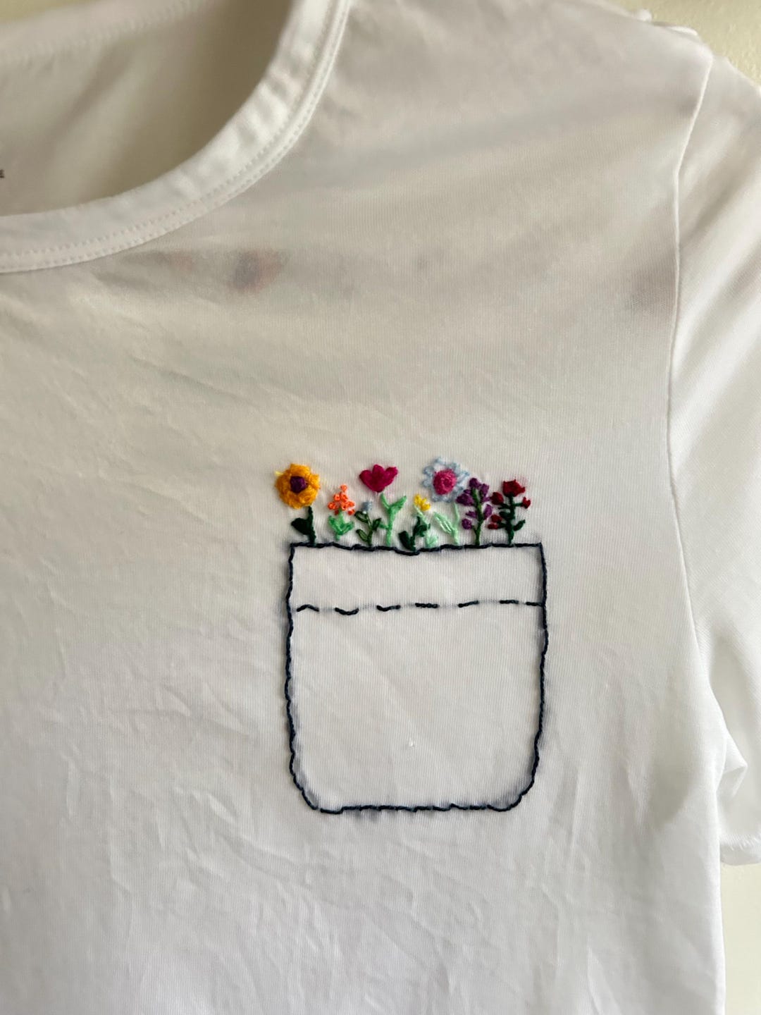 Hand-embroidered Pocket Tees - Etsy