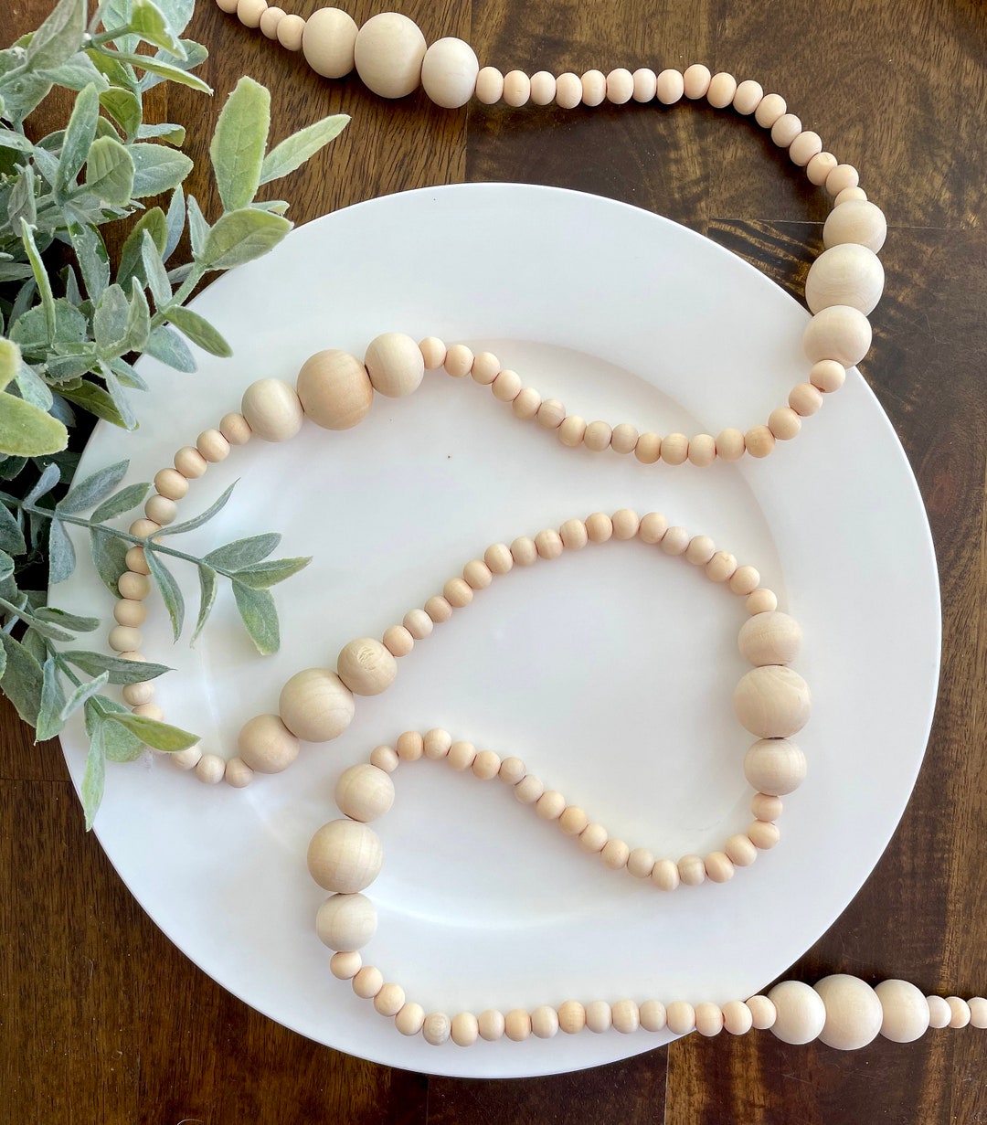 Wood Bead Garland Christmas Tree, Beaded Holiday Garland, Modern ...