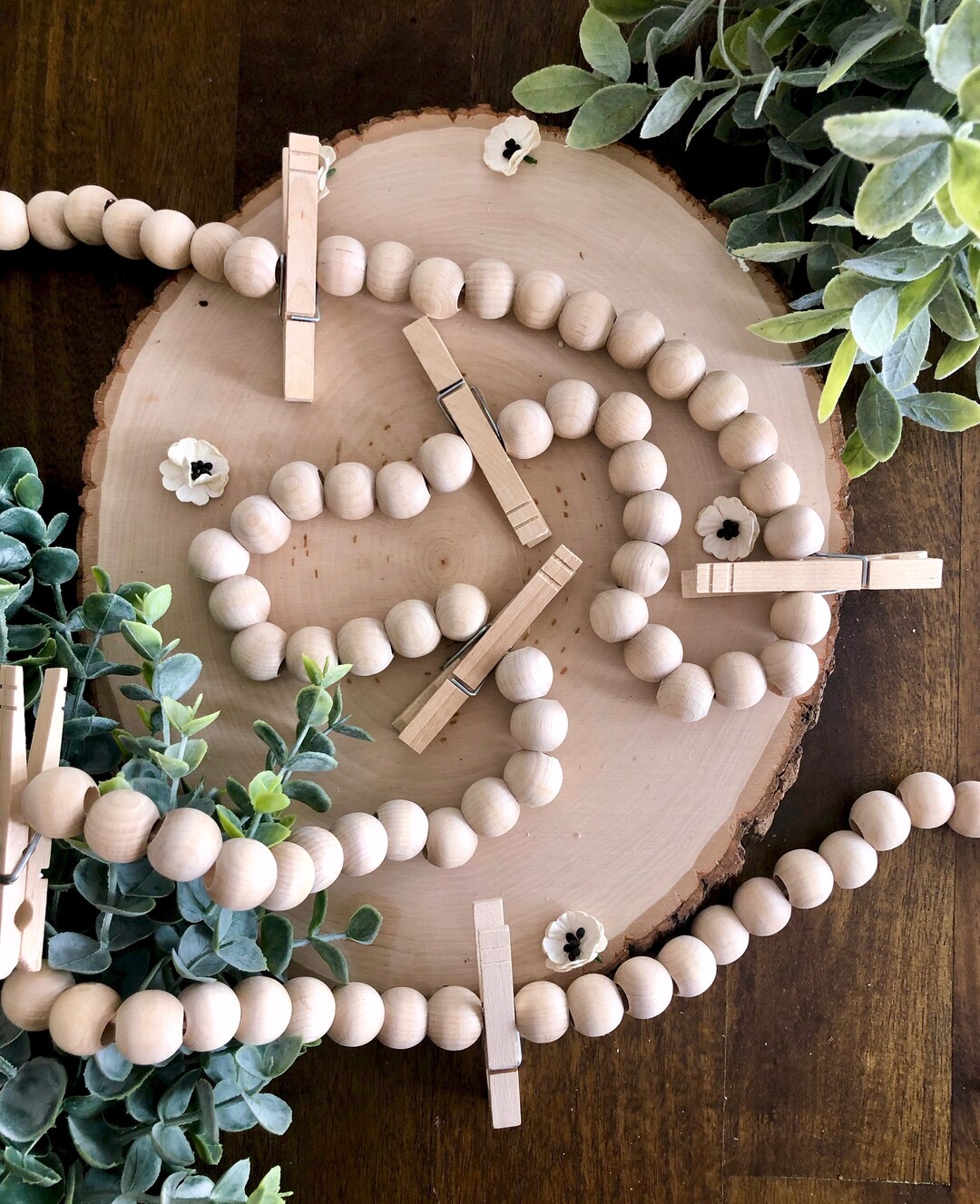 Natural Wood Bead Clothespin Garland - Photo Garland for Parties ...