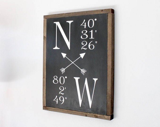 Coordinates Sign, Large Framed Wood Sign, Farmhouse Style Wood Sign ...