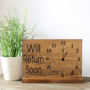 Will Return Desktop Clock Sign, Standing Clock Sign, Store Hour Sign ...