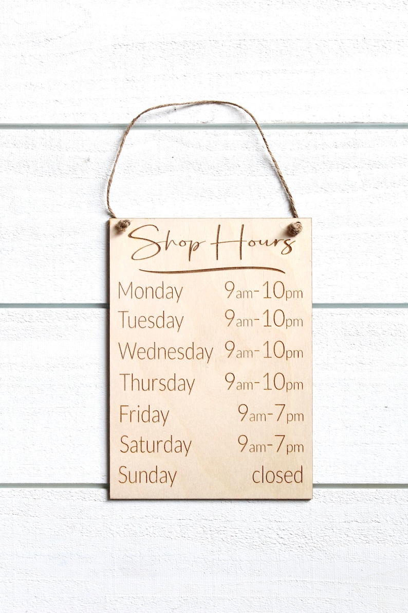 Business Hours Sign Store Hours Sign Laser Engraved Store - Etsy