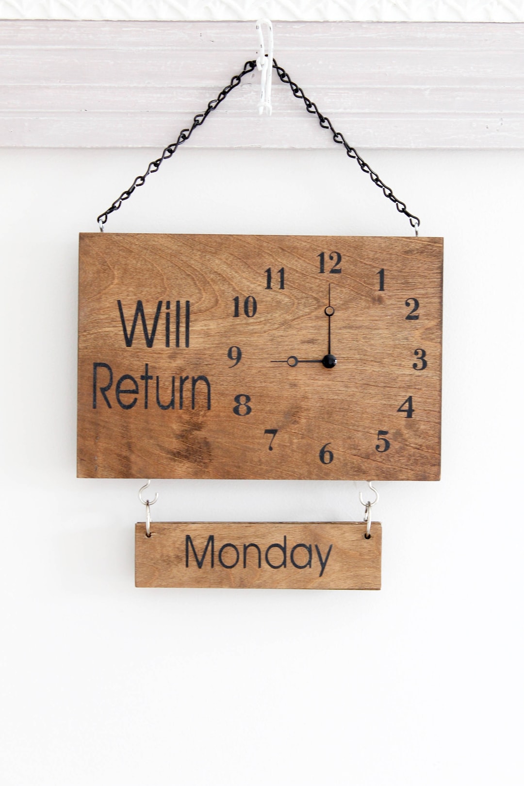 Will Return Clock Sign With Days of the Week, Hanging Door Sign for ...
