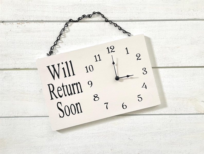 Will Return Clock Sign, Store Hour Sign, Custom Sign, Store Sign ...