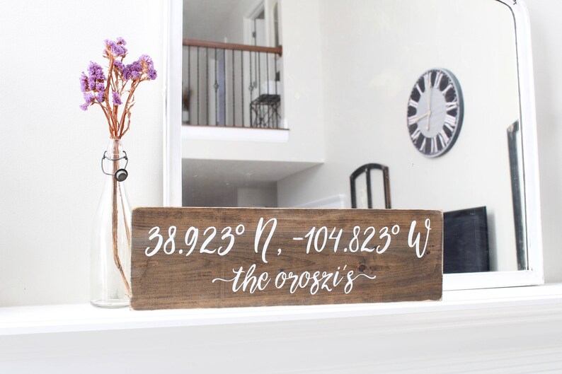 Coordinates Sign with Family Name Christmas Gift Stained | Etsy