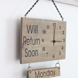 Will Return Clock Sign With Days of the Week, Business Sign, Clock Sign ...
