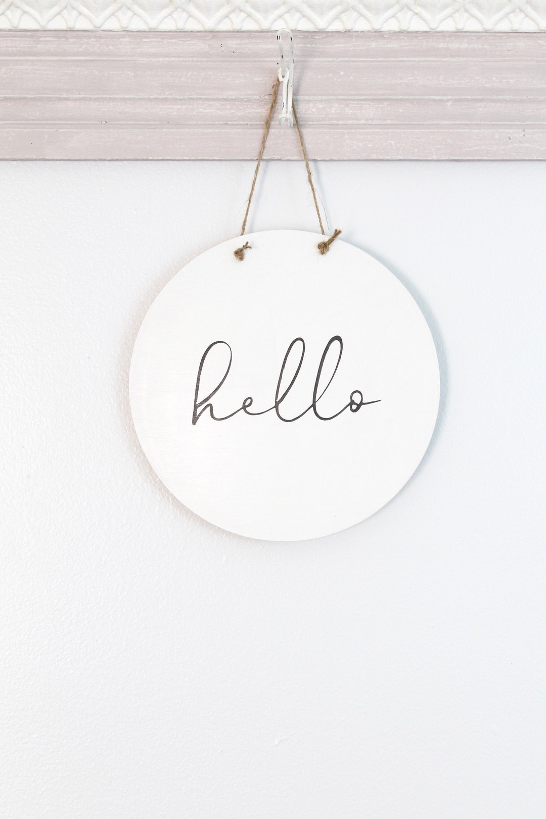 Round Modern Hello Sign, Door Sign, Greeting Sign, Wood Sign - Etsy