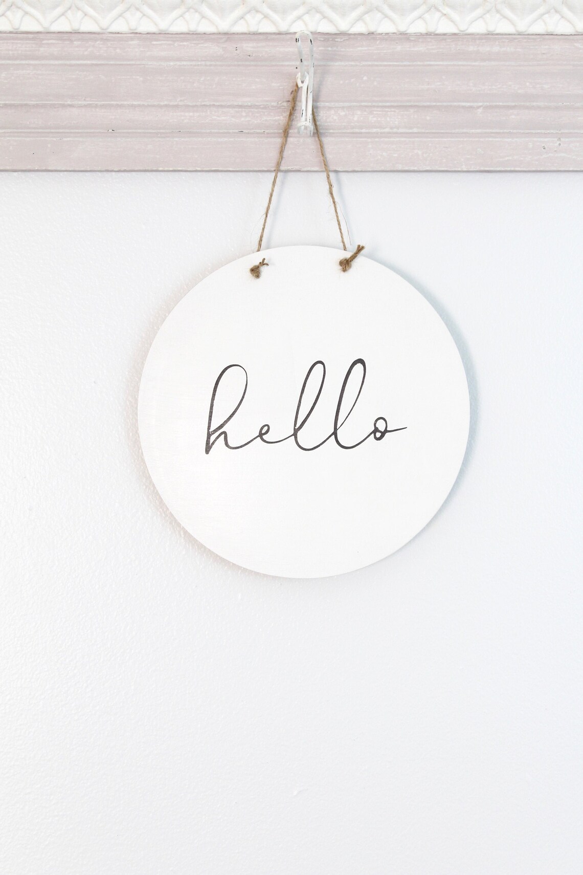 Round Modern Hello Sign Door Sign Greeting Sign Wood Sign | Etsy